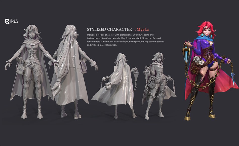 模型资产 – 风格化精灵游戏角色 Arcade Studio Character Elf Rynora | T-Pose | Texture ...